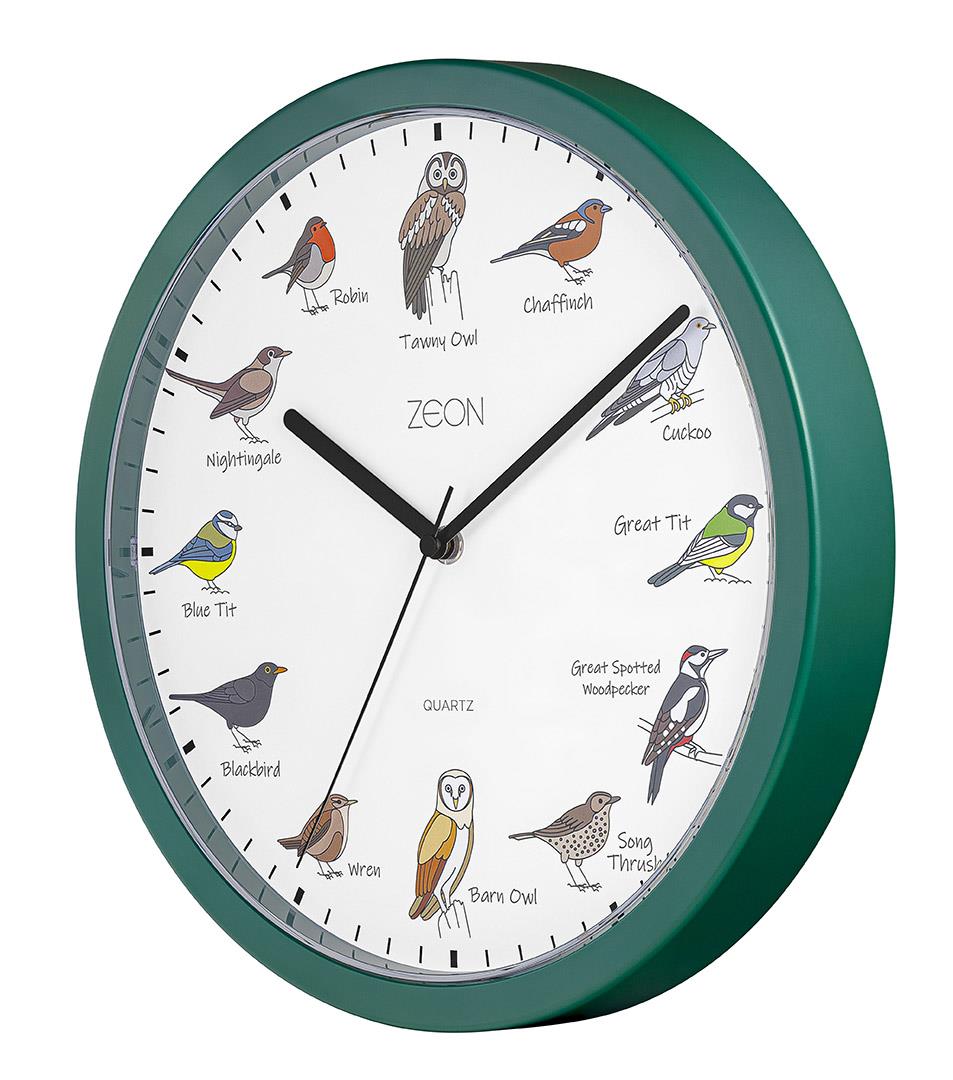 CE4558 - Bird Song Wall Clock, Green Case - 30cm – Zeon Ltd