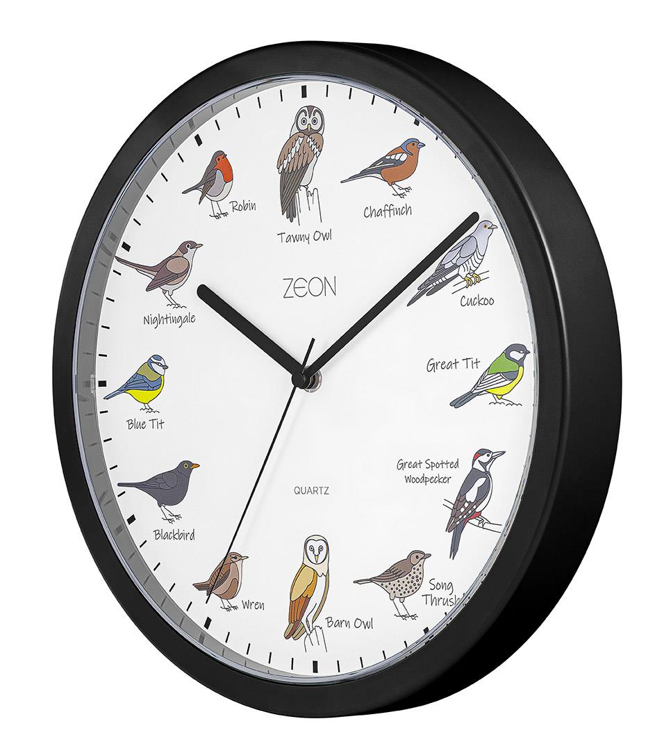 CE4558B - Bird Song Wall Clock, Black Case - 30cm – Zeon Ltd